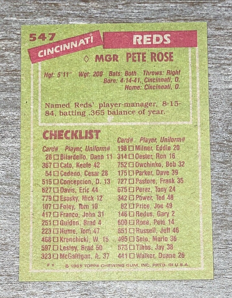 Pete Rose 1985 Topps Manager Reds #547 *H247* | eBay