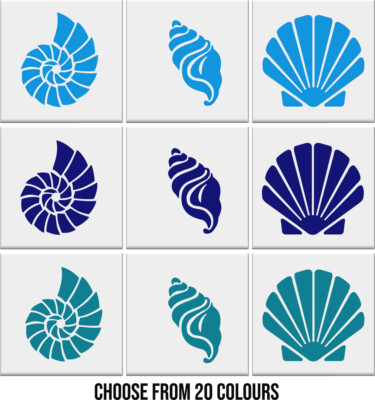 SEA SHELL Tile Stickers Bathroom Seashell Nautical Sticker Vinyl Wall 3 ...
