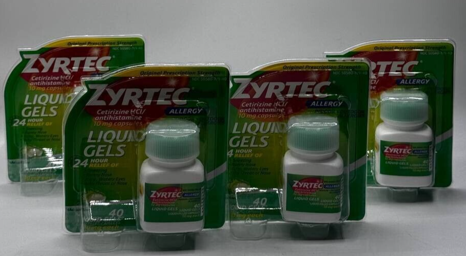 Zyrtec 24 Hour Allergy Relief Liquid Gels, 10 mg, 40 Ct Ea, Pack of 4 ...