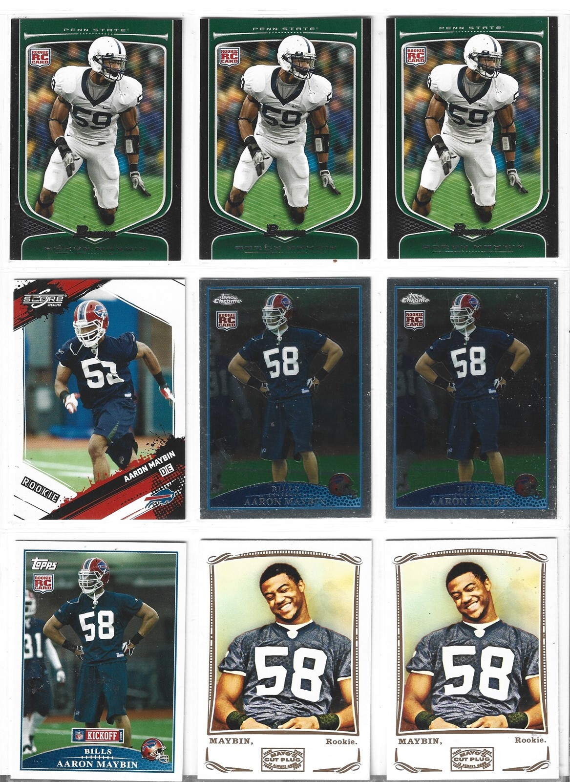 Aaron Maybin Buffalo Bills Penn State 9 card 2009 RC lot-5 different | eBay