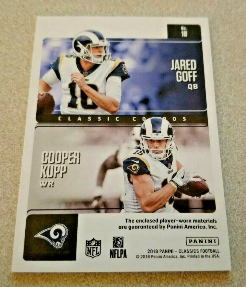 2018 Panini Classics Combos #18 Jared Goff Cooper Kupp Los Angeles Rams ...