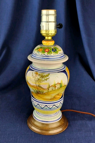 VTG Deruta Lamp Mid Century Flowers Landscape Hand Painted Italy Signed ...