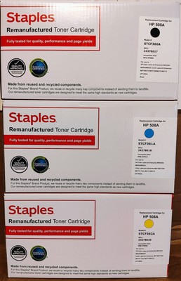 Staples for HP 508A Black Cyan & yellow Toner Cartridges M553DN MFP ...