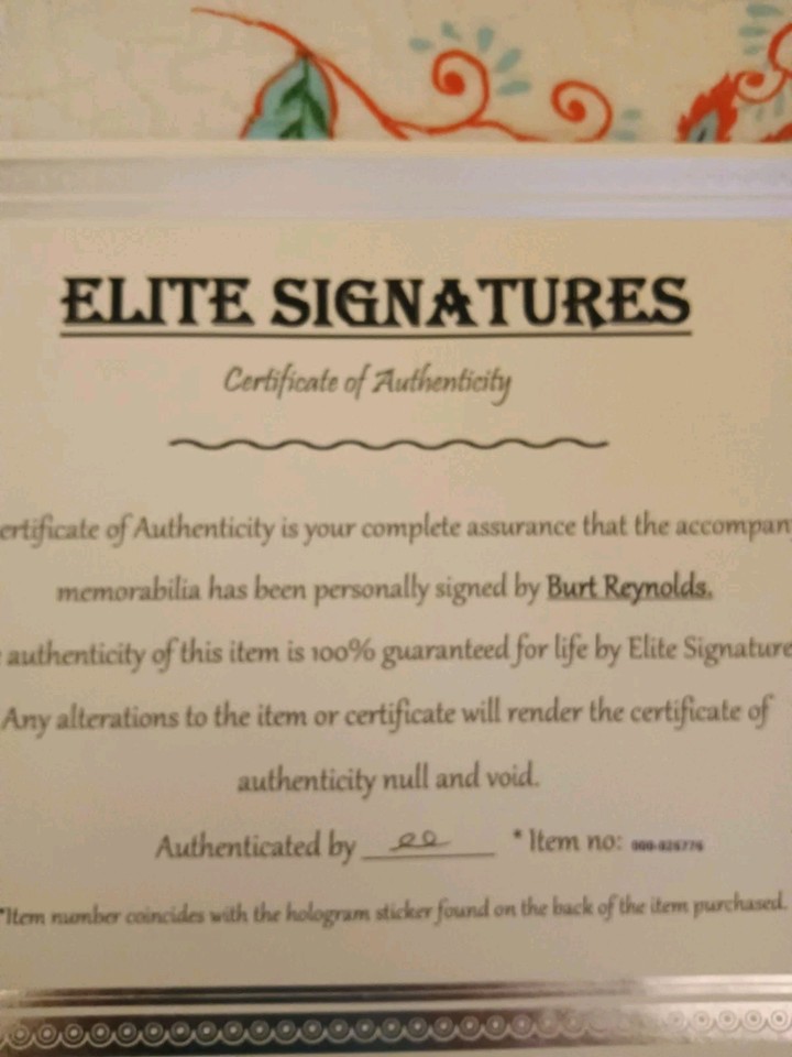 Burt Reynolds Smokey and the Bandit Signed 8x10 COA W/Matching Numbered ...