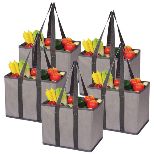 5 Pack Large Reusable Grocery Bags Foldable Durable Heavy Duty Tote Bag ...