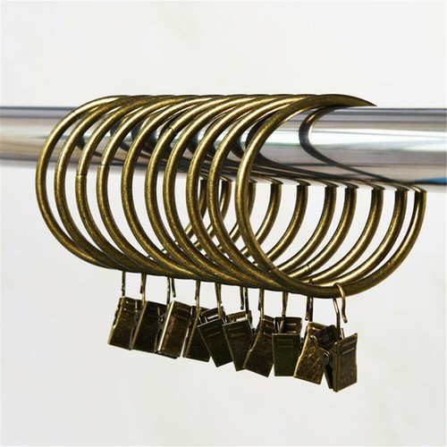 10pcs Pack Metal Curtain Rings w/ Hanging Clips Pole Rod Slide Rings ...