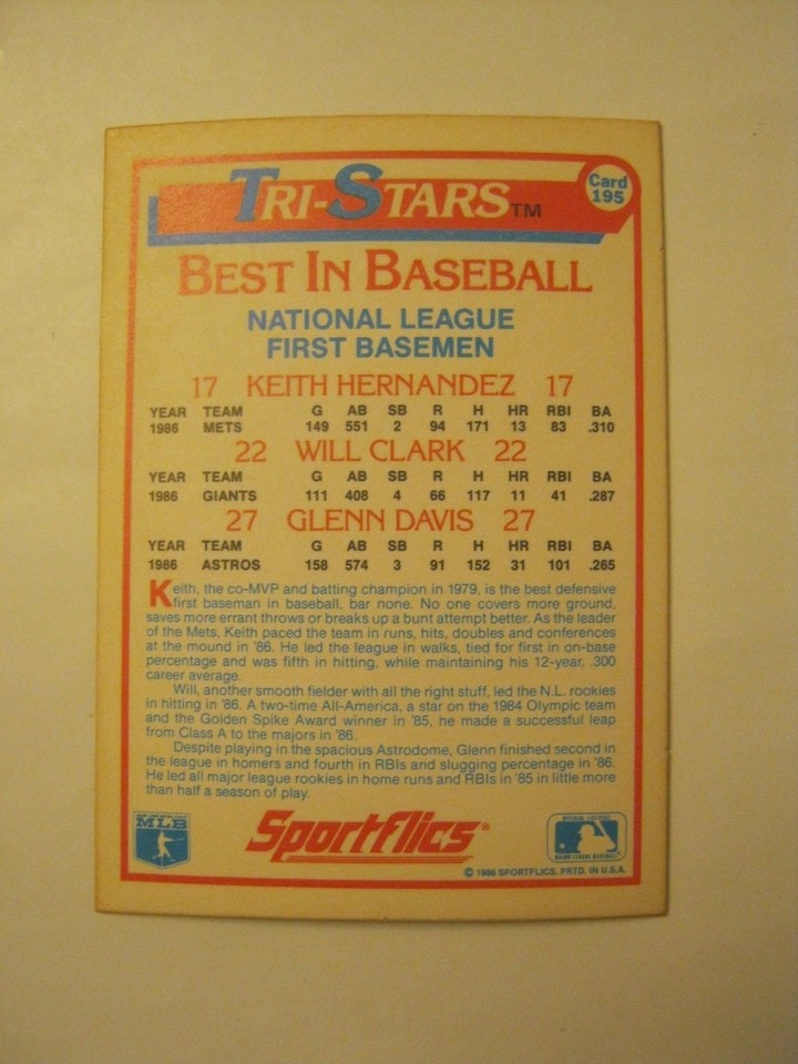 1986 Sportflics #195 Best First Basemen Motion Baseball Card (GS2-b31 ...