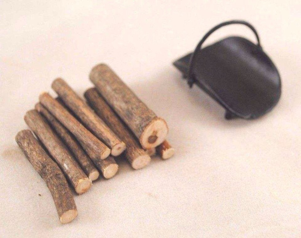 Fireplace Log Holder w/ Logs 1/12 scale dollhouse cast metal miniature ...