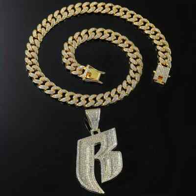 Ruff Ryder "R" Pendant & 13mm 20" Iced Cubic Zirconia Chain Hip Hop ...