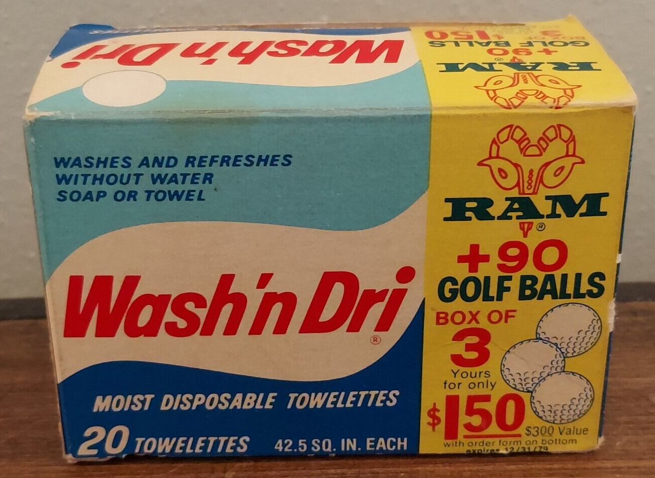 Vintage WASH N' DRI Moist Towelettes Box w/ Wipes Movie Prop 1970's | eBay