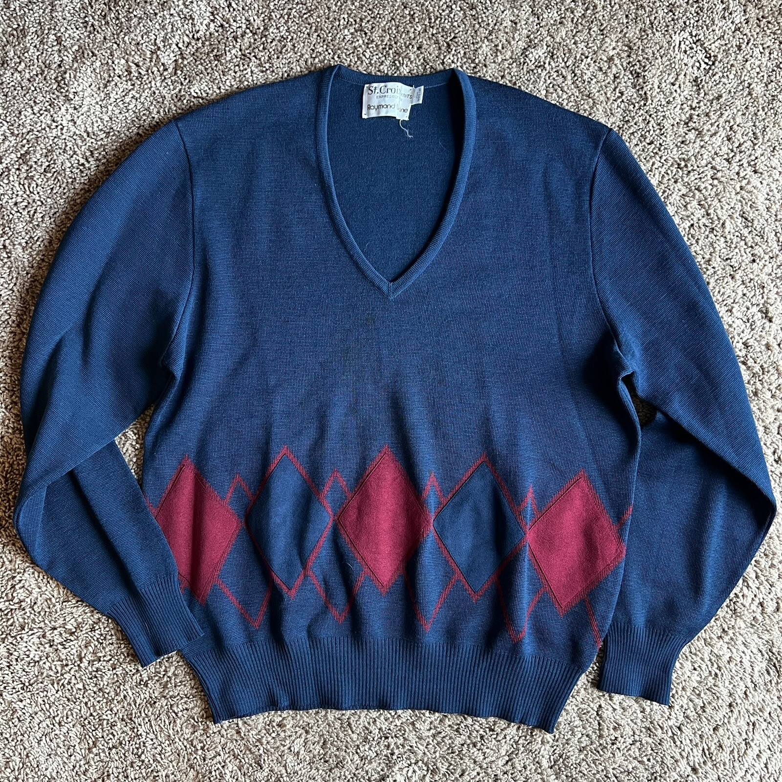 Vintage St. Croix Knits Raymond Levine Men's Size L Blue Diamond Wool ...