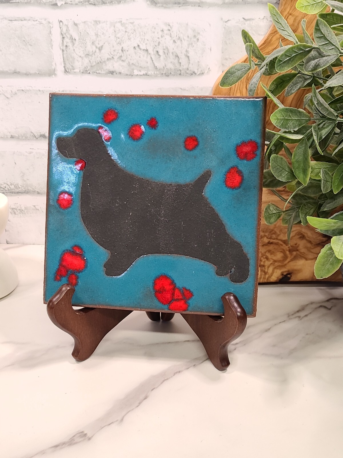 Fired Up Ceramic Tile Dog Cocker Spaniel? Blue Red 6x6" | eBay
