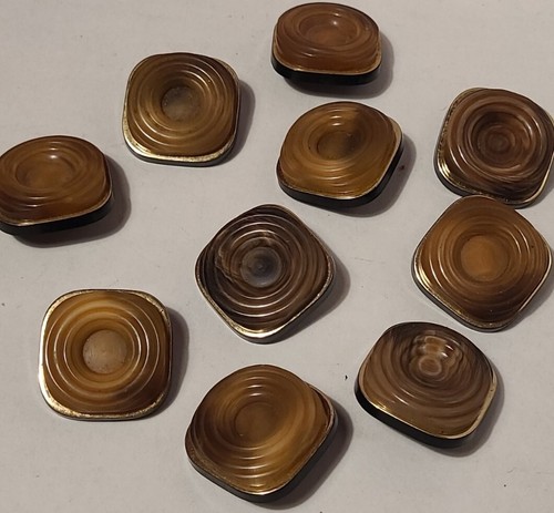 LOT 16 ANCIENS BOUTONS galalithe caramel travaillé & noir doré 25 mm ...