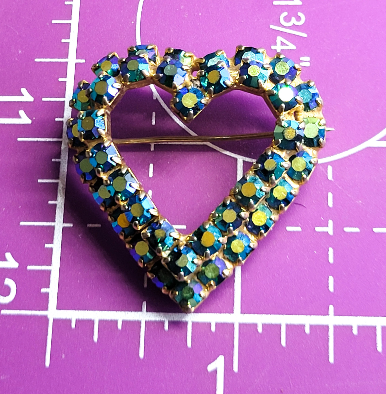 Peacock Aurora Borealis rainbow rhinestone double hea… - Gem