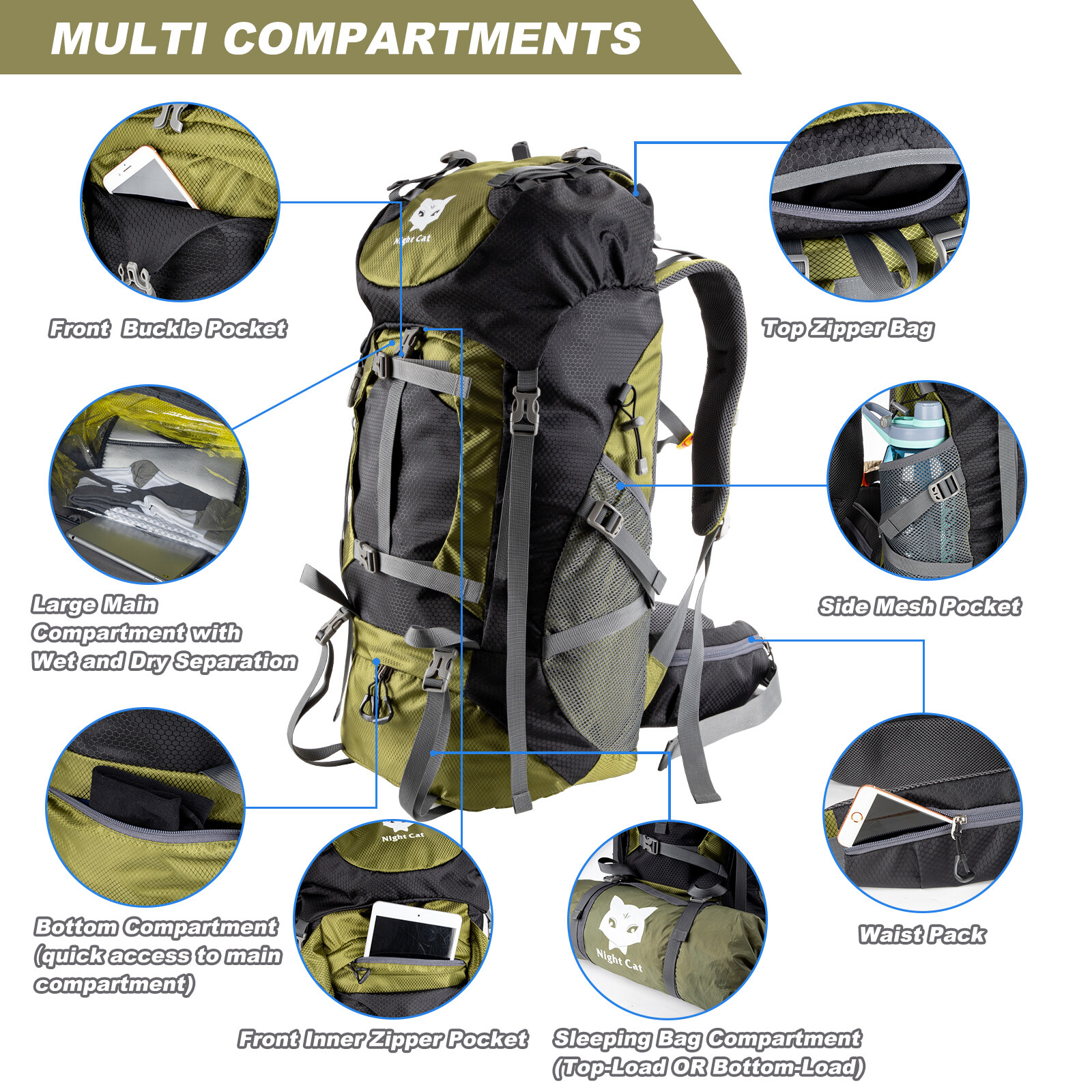 70L Waterproof Outdoor Mountaineering Backpack For Camping Hiking ...