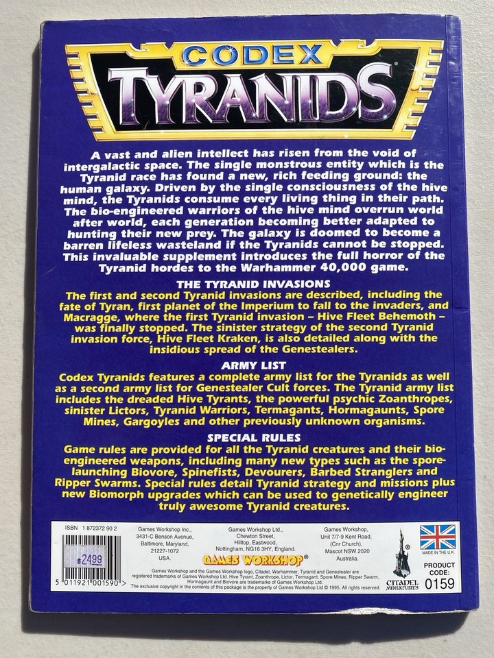 Codex Tyranids Warhammer 40k 1995 2nd Ed. Games Workshop | eBay