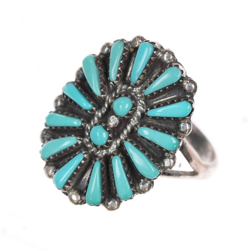 sz8.25 Vintage Zuni sterling silver and turquoise petit point cluster ring | eBay