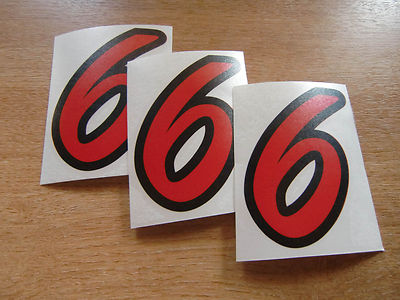 set of 3 - Black & Red number 6 decals - 95mm high stickers | eBay