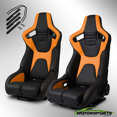[Venom Series] PVC Reclinable Black+Orange Racing Seats Car Seats Pair ...