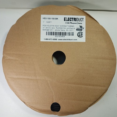 ELECTRIDUCT HS3-100-100-BK Polyolefine 3:1 Heat Shrink Tubing, 1" x ...