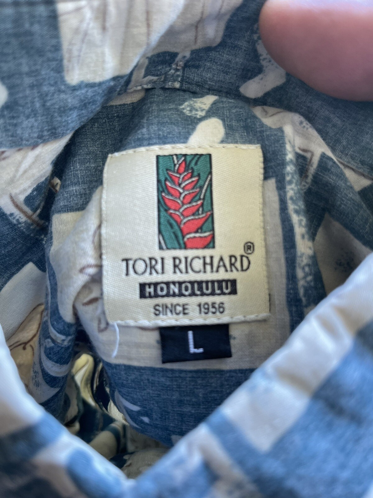 PreOwned Tori Richard Hawaiian Shirt Green/Beige Full… - Gem