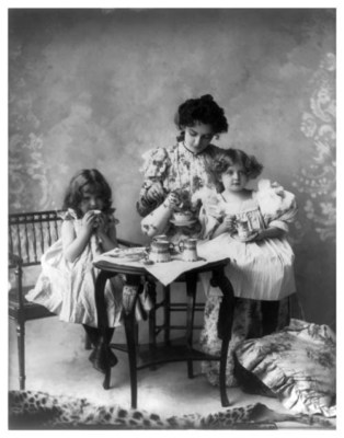 1898 Americana Victorian Woman And Small Girls Tea Party Silver Halide ...