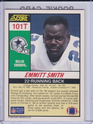 EMMITT SMITH ROOKIE CARD 1990 Score Supplemental #101T DALLAS COWBOYS ...