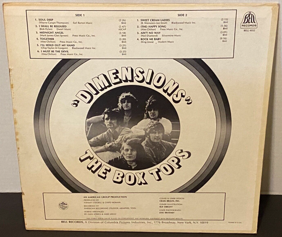 THE BOX TOPS Dimensions 1969 BELL Psych Blues Rock LP VG/VG+ ALEX ...