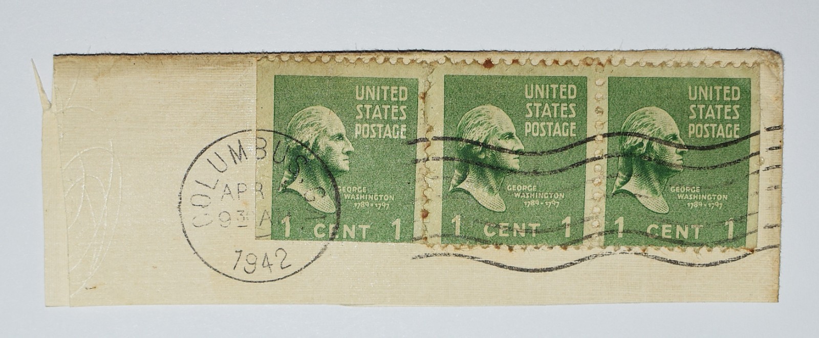 1938 George Washington 1 Cent Stamp Strip Errors Misregistration ...