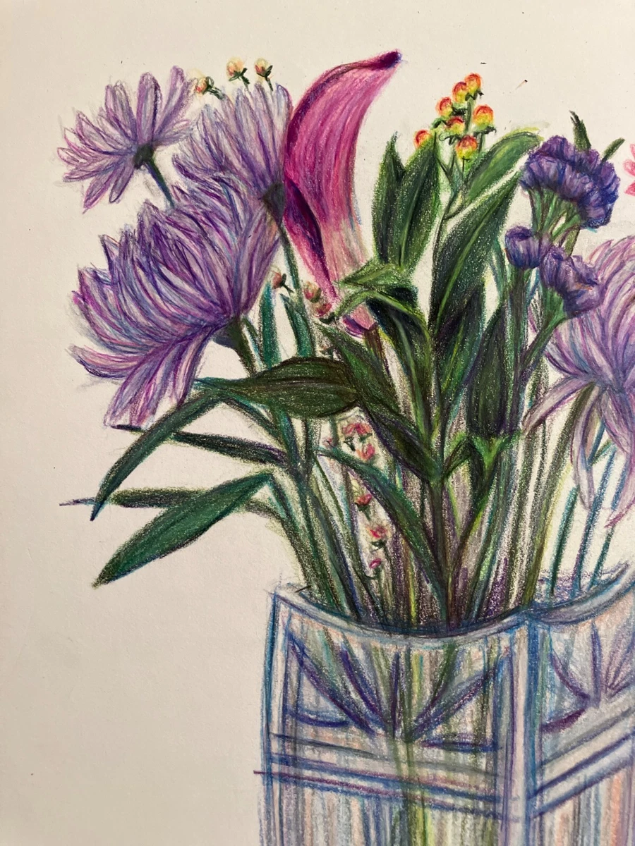 Purple Flowers Art Drawing | Best Flower Site