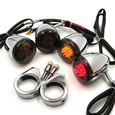 Chrome Motorcycle Turn Signals Kit For Harley Davidson Bullet Led 41Mm ...