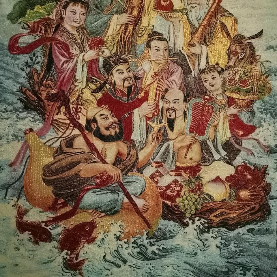 36" Tibet Tibetan Cloth Silk Eight Immortals Tangka Thangka Mural ...