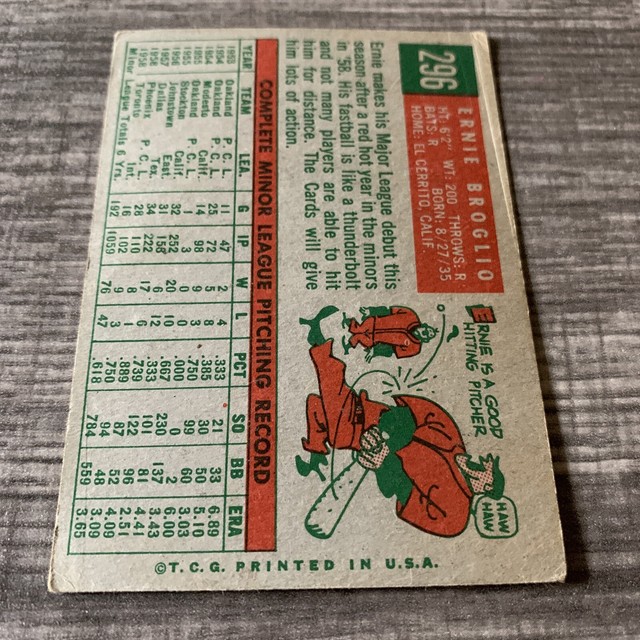 1959 Topps - #296 Ernie Broglio (RC) for sale online | eBay