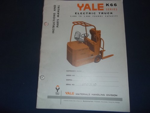 Yale K66 KL66 Séries 3K - 5K LB Forklift Pièces Opération Instructions ...