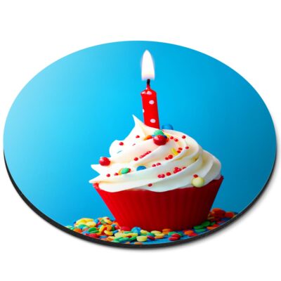 Round Mouse Mat Birthday Cupcake Cake Blue #50258 | eBay UK