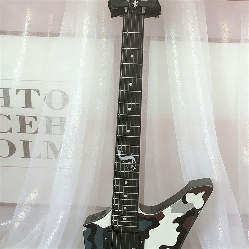 New Custom Camo Electric Guitar Snake Inlay Solid Body H-H Pickup Black ...