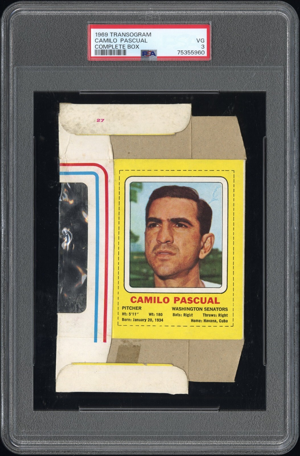 CAMILO PASCUAL 1969 TRANSOGRAM COMPLETE BOX PSA 3 POP 1, NONE HIGHER ...