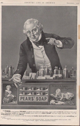 1907 PEARS SOAP BABY BATH GENERAL STORE SALESMAN BEAUTY HOME DECOR AD ...