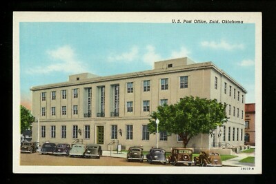 Post Office postcard Oklahoma OK Enid cars recruit sign gardens ...