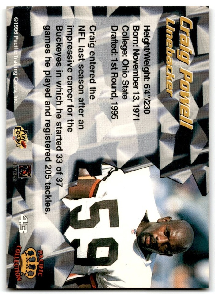 1996 Pacific Craig Powell Baltimore Ravens #43 | eBay