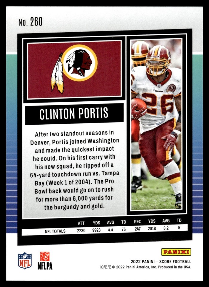 2022 Panini Score #260 Clinton Portis Showcase Blue /100 Washington ...