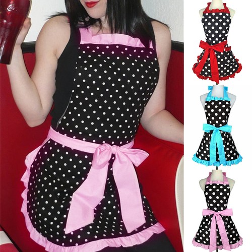Cute Retro Polka Dot Aprons Ruffle Side Vintage Cooking Aprons ...