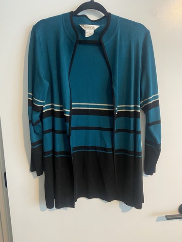 Exclusively Misook Teal Black Open Front Cardigan Jacket Size SMALL ...