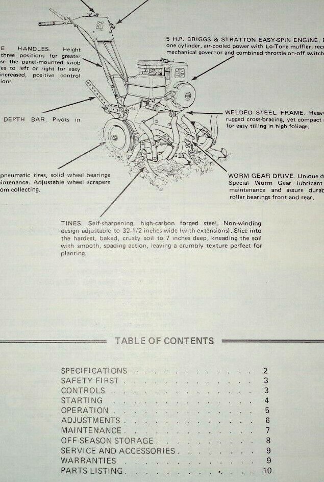 Simplicity Roticul Rotary Tiller 5 HP Mfg.No.938 Owners / Parts Manual ...