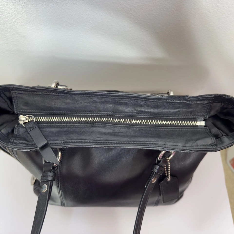 Coach Gallery F19456 Blk Leather North South Tote Shoulder Bag Side Zip ...