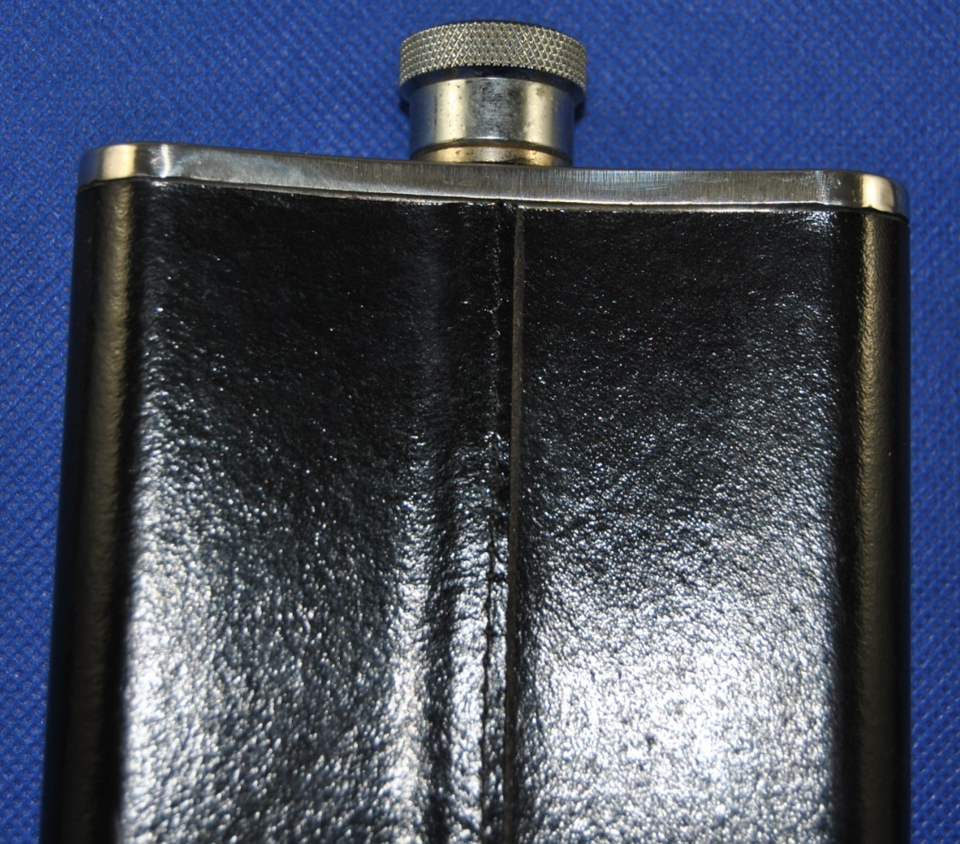 Large BLACK Pewter Stainless Steel 9oz HIP FLASK with Black LEATHER ...