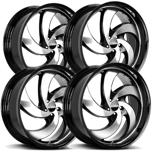 (Set-4) Strada C05 Retro 5 22x9 5x115 +15mm Black/Machined Wheels Rims ...