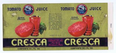 Fresca Tomato Juice can label Cresca Co New York Bordeaux, Paris #54 | eBay