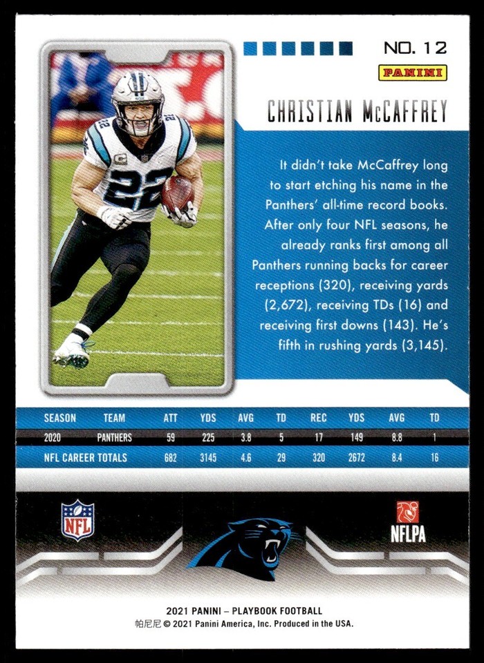 2021 Panini Playbook Christian McCaffrey Carolina Panthers #12 | eBay
