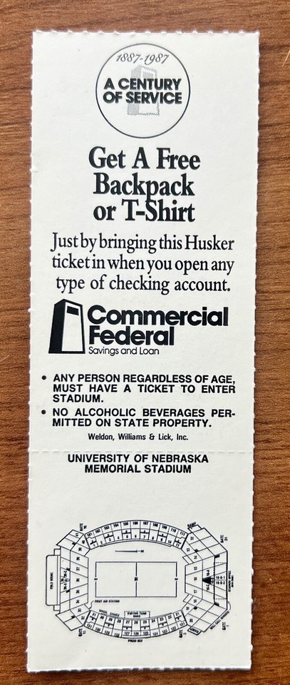 1987 Nebraska vs Oklahoma Unprinted Full Ticket Vintage Huskers ...